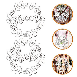 PRETYZOOM 1 Set Groom Bride Bridal Shower Chair Decorations for Bride Rustic Wedding Chair Decorations Bride and Groom Chair Signs for Wedding Bridegroom White Pendant Wooden Board