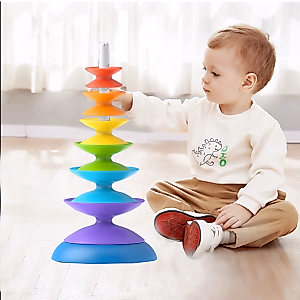 VIPAMZ Rainbow Stacking Toys for Toddlers 1-3,Educational Toddler Spinning Toys, Autism Sensory Toys & Montessori Baby Stacking Toys – Perfect Spin Stacking Toy & Spin Again Toy