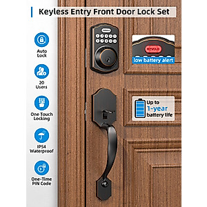 Revolo RE001 Electronic Keypad Deadbolt, Keyless Entry Door Lock, Keyed Entry, Auto Lock, Smart Lock with Handle, Front Door Handle Sets, Anti-Peeking Password, Oil-Rubbed Bronze