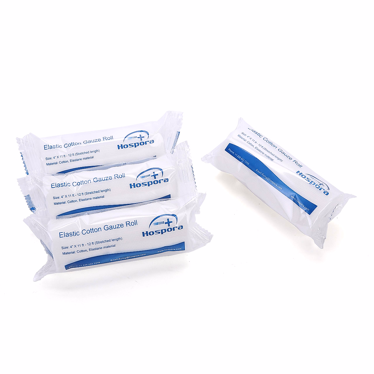 Hospora Medical Elastic Cotton Conforming Gauze Roll, 4 Inches, Individual Pack, First Aid Rolled Stretch Gauze, 24 Packs