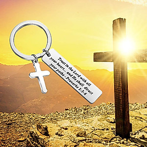 BEKECH Christian Proverbs 3:5-6 Trust in The Lord With All Your Heart Cross Charm Keychain Bible Verse Gift, Trust in the Lord With All Your Heart.. Brown Card, S