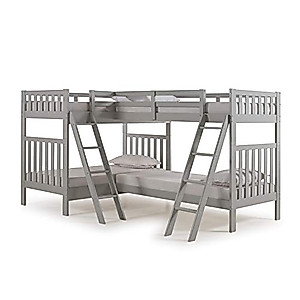 Alaterre Furniture Aurora Twin Wood Bed with Quad Extension, Dove Gray Bunk