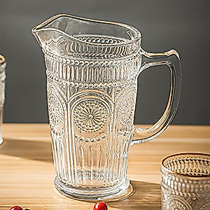 Kingrol 50 oz Glass Pitcher, Vintage Water Carafe Jug for Ice Tea, Homemade Juice, Milk, Beverages, Heat Resistant Glass Carafe for Hot/Cold Water
