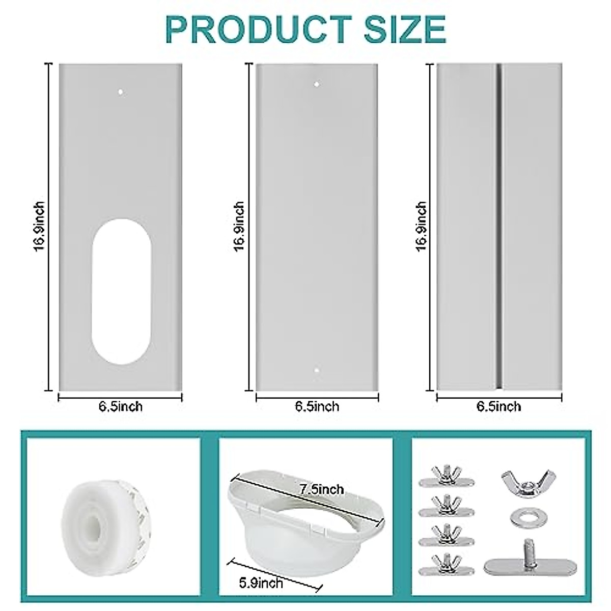 Portable Air Conditioner Window Vent Kit with Coupler, Adjustable Vertical or Horizontal Window Sliding Seal Plates for AC Unit, Suitable for 5.9 inches Exhaust Hose