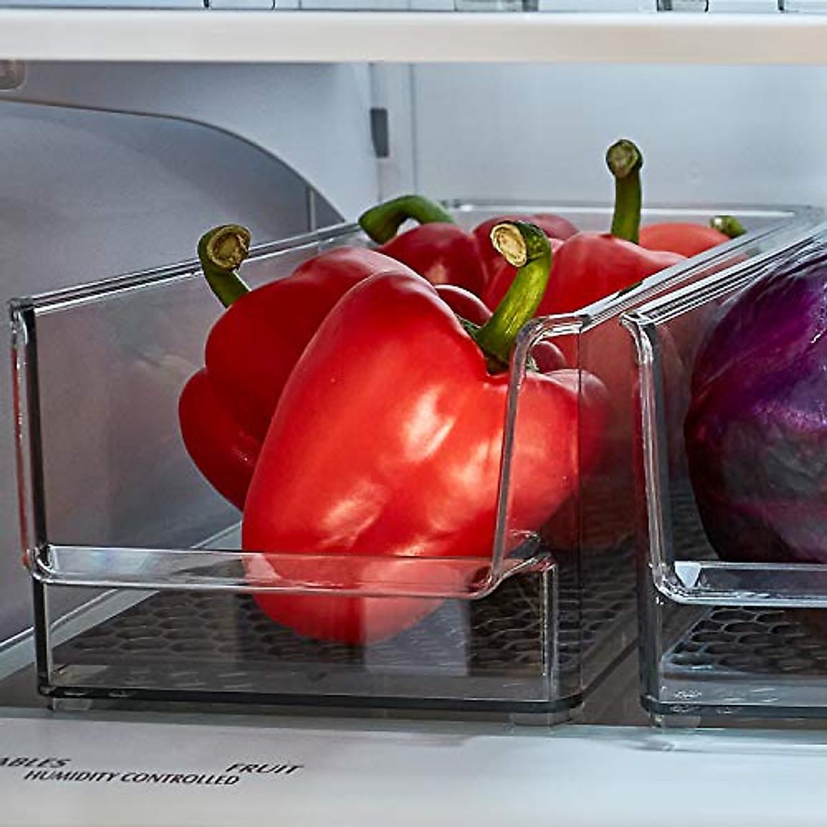 Spectrum Diversified Hexa in-Fridge Large Refrigerator Bin for Storage and Organization of Fruit Vegetables Produce and More, 15 x 6 x 4.25, Clear/Dark Gray