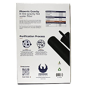 Phoenix Gravity 2.25 Gallons Gravity Fed Stainless Steel Drinking Water Filter and Purifier with 2 Carbon Filters and Stainless Steel Tap