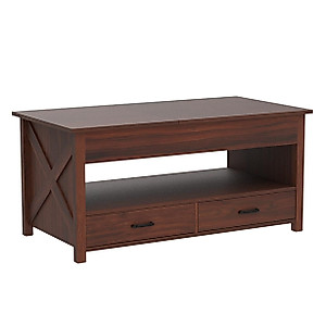 CLATINA Lift Top Coffee Table with Drawers and Hidden Compartment, 43.3'' Retro Center Coffee Table for Living Room, Farmhouse Coffee Table with Wooden Lift Tabletop, Espresso