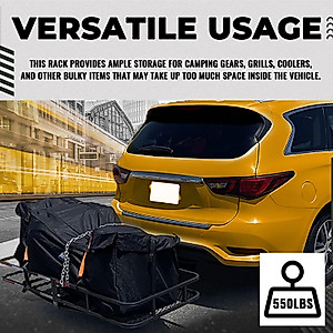 KUAFU 60"x20"x6" Folding Hitch Mount Cargo Carrier Rear Luggage Basket Fit 2" Receiver for Van, SUV, Truck, Trailer, Car 550LBS Capacity Fold Up Trailer Tow Hitch Cargo Rack