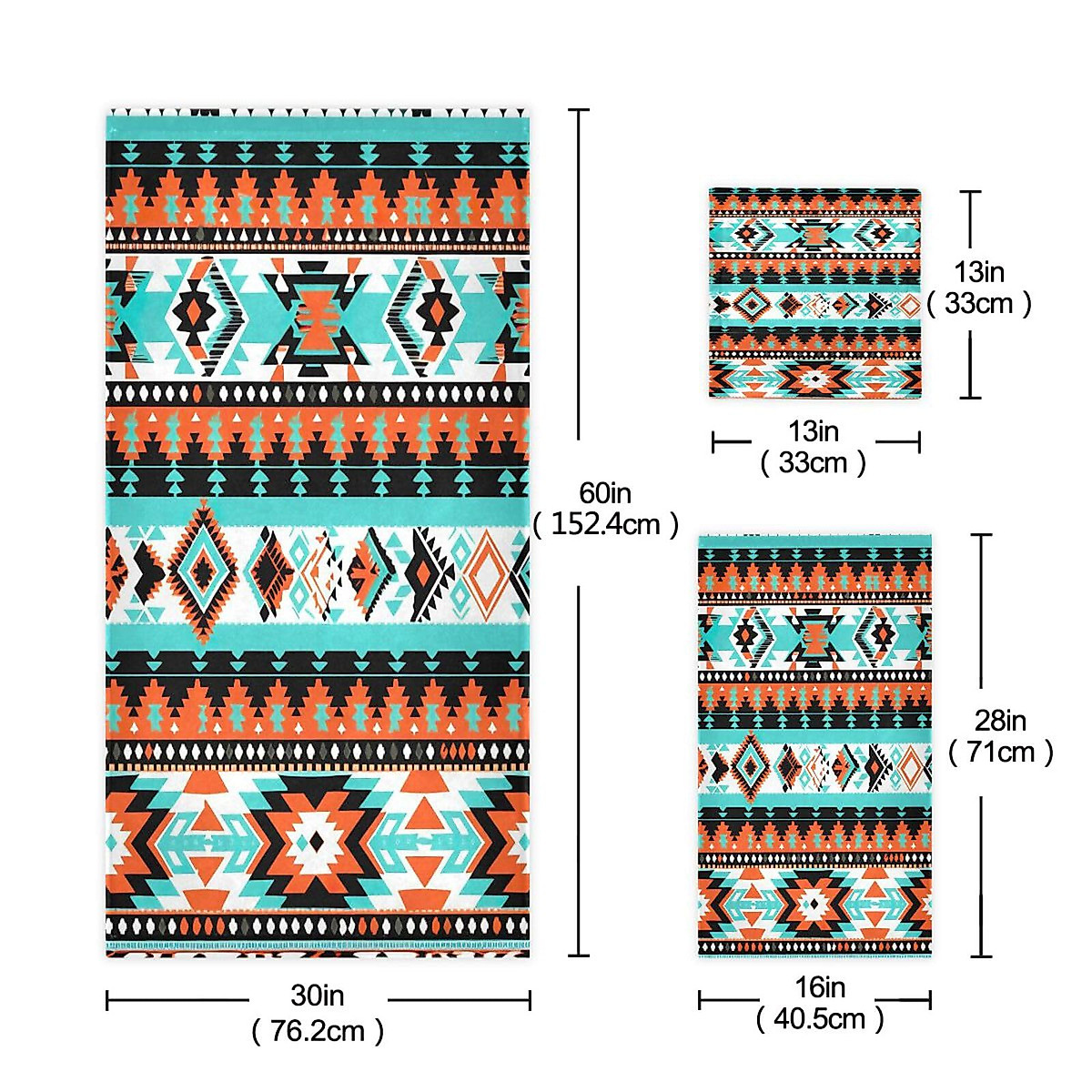 Flradish Navajo Pattern Towels 3 Pack Bath Towels for Bathroom Set Soft Cotton Highly Absorbent Lightweight & Quickdry Towel Set 1 Bath Towel,1 Hand Towel,1 Washclothe