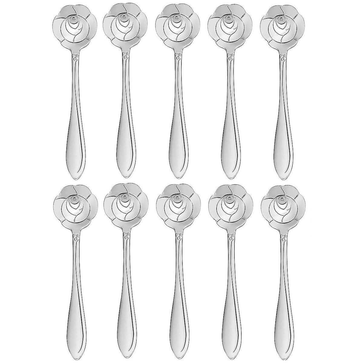 20 Pieces Stainless Steel Rose Flower Coffee Spoon Dessert Spoon Sugar Spoon Ice Cream Spoon Stirring Spoon Tea Spoon Milkshake Spoon Set for Tableware Kitchen, Cafe or Bar