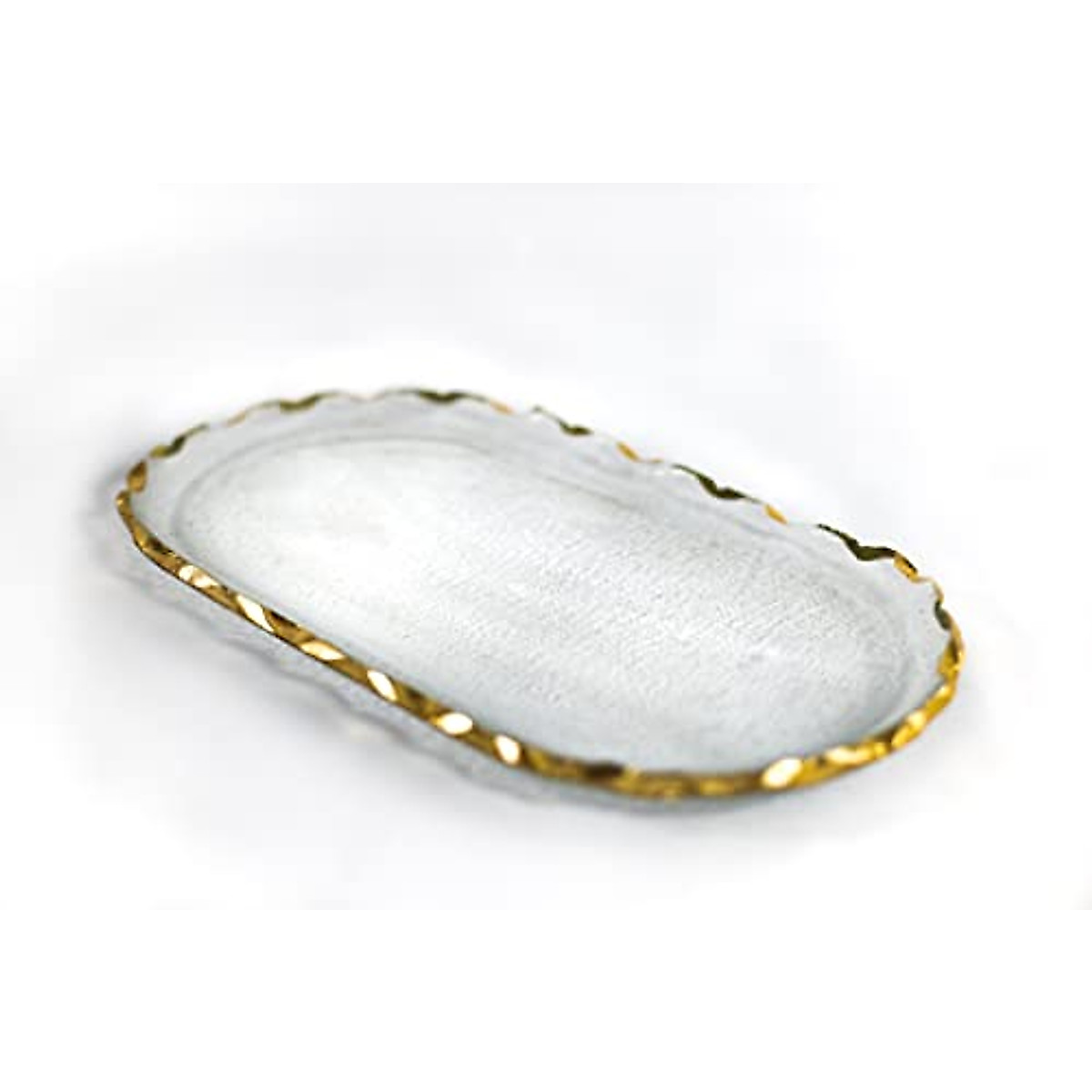 Badash Goldedge Glass Serving Tray - 14" x 8" Hand-Decorated Gold Leaf Chiseled Edge Oval Tray - Food-Safe, Great Snack or Vanity Tray