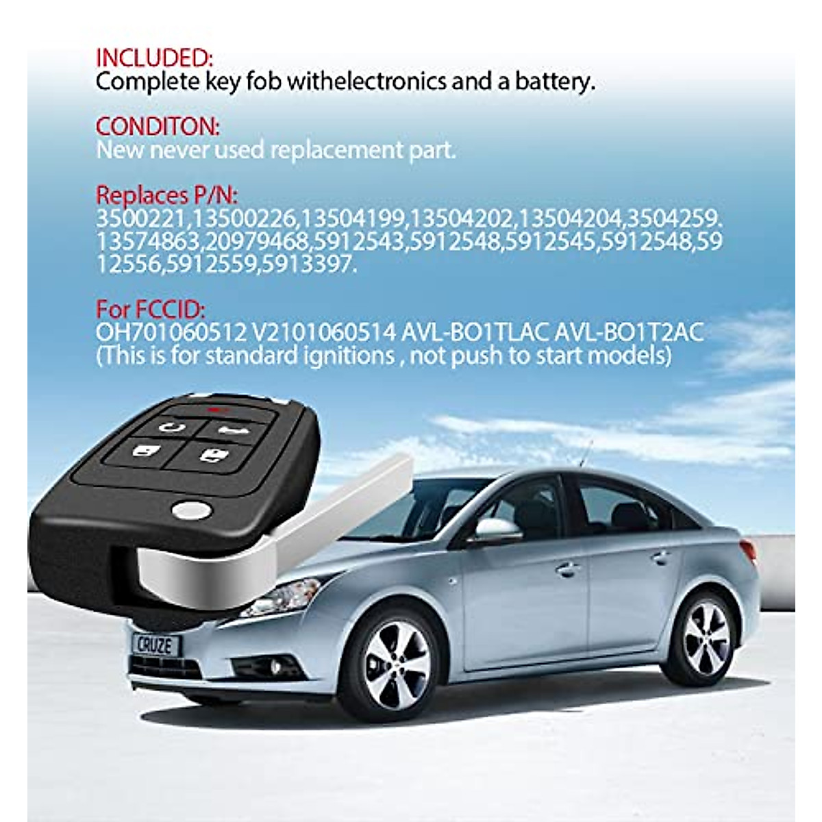 5buttons Flip Key Fob Replacement Fits for Chevy Equinox Camaro 2010-2017 Cruze Malibu Impala Sonic GMC Terrain Buick Lacrosse Regal Verano Encore Car Keyless Entry (Pack of 1)