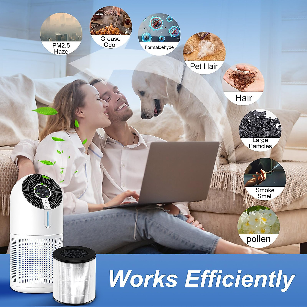 2-pack M02 Replacement Filter Compatible with MOOKA M02 Air Purifier, Pre-Filter+H13 True HEPA Filter+ High-Efficiency Activated Carbon Filter, 3 Stages Filtration System Filter