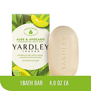 Yardley London Nourishing Bath Soap Bar Aloe & Avocado, Conditions Skin with Creamy Avocado & Olive Extracts, 4.0 oz Bath Bar, 1 Soap Bar