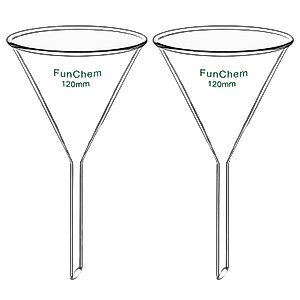 FunChem (2 Pack) Glass Funnel Short Stem Borosilicate Glass Lab Filter Funnel, 120 mm Diameter and Stem Length
