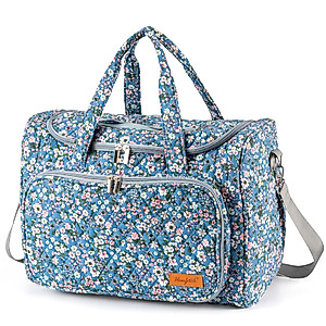 Hanfetch Yarn Storage Organizer, Knitting Crossbody Bag, Large Crochet Bag Tote Gift Yarn Holder Case for Carrying Projects, Knitting Needles, Crochet Hooks and Other Accessories (Flower-Blue)