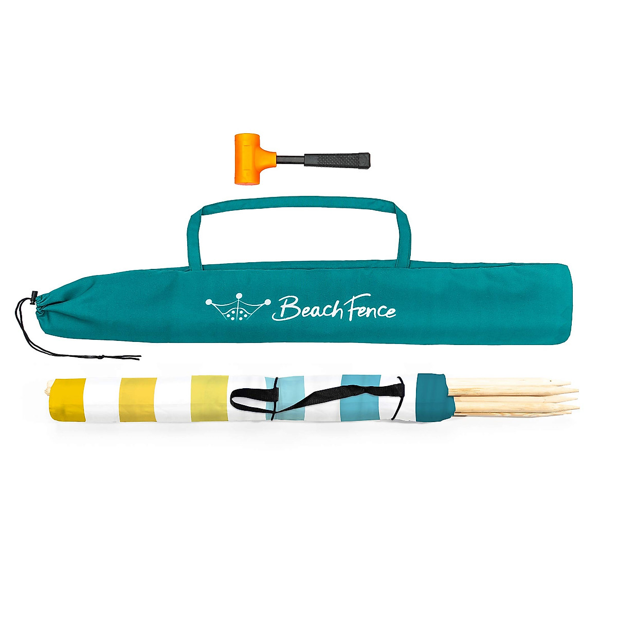 BEACH FENCE Premium 20 ft Beach Windscreen, Privacy Screen, Wind Blocker - Tahitian Sunset, Free Rubber Mallet and Carry Bag Included