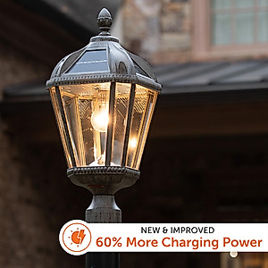 Gama Sonic Outdoor Solar Lamp Post Light, Weathered Bronze Finish Aluminum, Royal Bulb, Beveled Glass, 3-inch Fitter for Lamp Posts, 98B312, Upgraded