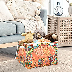 innewgogo Elephant African Storage Bins with Lids for Organizing Dust-proof Storage Bins with Handles Oxford Cloth Storage Cube Box for Living Room