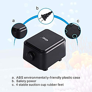 hygger Small Quietest Aquarium Air Pump, Adjustable Oxygen Pump 2 Air Outlets Ultra Silent Powerful Aerator Pump 160GPH 5W