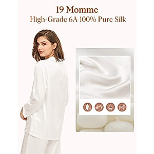 LilySilk Silk Pajamas for Women Button Up Pajamas Set for Ladies Girls Soft Maternity Pajamas Birthday Bridal Party Gift for Christmas Anniversary Valentine's day, Natural White M