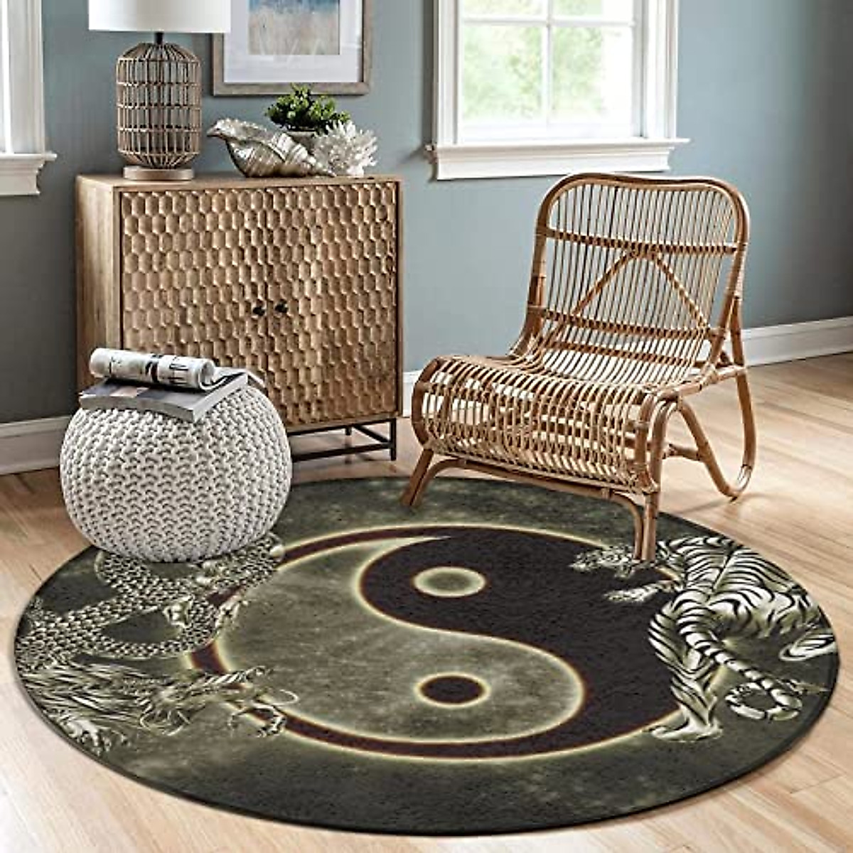 Premium Round Area Rug Ultra Soft Play Tent Rug Carpet Circular Area Rugs for Play Room Bedroom Living Room Nursery, Yin Yang Dragon Tiger, 24 Inch