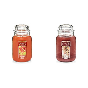 Yankee Candle Autumn Leaves and Autumn Wreath Scented 22oz Large Jar Candles Bundle (2-Pack)