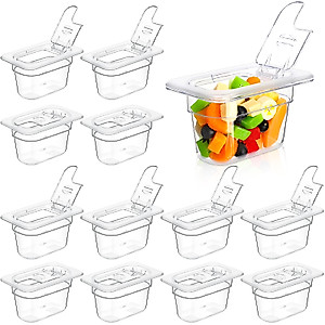 Geetery 12 Pack 1/9 Size 4'' Deep Polycarbonate Food Pan with Lid Clear Stackable Plastic Pan Restaurant Food Storage Containers with Hinged Lids for Salad Bar Hotel Supplies