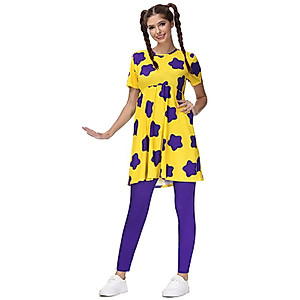 Women's Halloween Short Sleeve High Waist Yellow Dress Round Neck Susei Carmichael Costume with Leggings XL