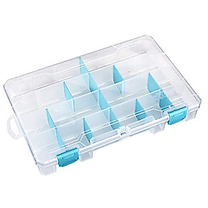 ArtBin 6847AG Medium Anti-Tarnish Box with Removable Dividers, Jewelry & Craft Organizer with Anti-Tarnish Technology, [1] Plastic Storage Case, Clear with Aqua Accents