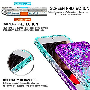 iPod Touch 7th Generation Case, iPod Touch Case 7th/ 6th/ 5th with [2 Pack] Screen Protector for Girls Kids, LeYi Glitter Bling Liquid Cute TPU Clear Phone Case for iPod Touch 7 6 5 (Teal/Purple)
