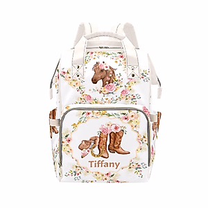 Eiis Unidesign Sweet Floral Hats Boots Horse Cowgirl Personalized Diaper Bag Backpack with Name,Custom Tote Bag Travel DayPack for Nappy Mommy Baby Boy Girl