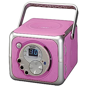 Jensen CD-555 Pink CD Bluetooth Boombox Portable Bluetooth Music System with CD Player +CD-R/RW & FM Radio with Aux-in & Headphone Jack Line-in Limited Edition (Pink)