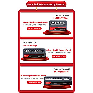 KuWFi Gigabit Ethernet Network Switch 10/100/1000Mbps 10 Port RJ45 LAN Hub Desktop Fast Ethernet Switch for Office Dormitories Home