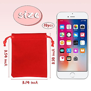 Shintop 10 Pack Velvet Drawstring Bags for Christmas Wedding Gift Bags Velvet Cloth Jewelry Pouches (2.75” x 3.54” , Red)