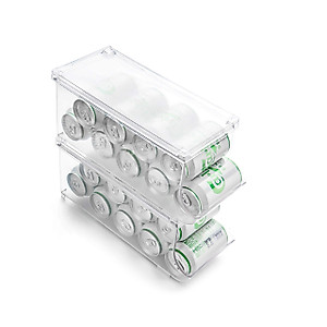 JINAMART Set of 2 Stackable Soda Can Organizer for Refrigerator with Lids, Can Holders for Pantry - Holds 9 Cans Each, BPA Free Can Organizer for Pantry, Fridge, Freezer, Countertops and Cabinets