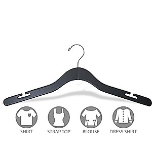 Oversized Black Finish Wood Top Hanger for Dresses with Chrome Countersunk Hook and T-Notches in 20" Length X 7/16" Thick, Box of 25