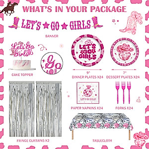 Hombae Cowgirl Bachelorette Party Decorations, Let’s Go Girls Party Supplies, Disco Hot Pink Nashville Cowgirl Bridal Shower, Fringe Curtain Balloon Banner Tablecloth Cake Topper Plates Napkins Forks