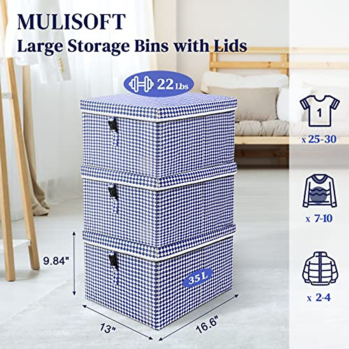 MULISOFT Large Storage Bins with Lids, 3 Packs Stackable Storage Bins with Labels and Lock, Collapsible Storage Boxes, Cube Storage for Home, Closet, Bedroom, Office (16.6x13x9.84)