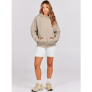 ANRABESS Women Hoodies Oversized Fleece Long Sleeve Comfy Casual Basic Pullover Sweatshirts 2025 Fall Outfits Sweater Deep Khaki Medium