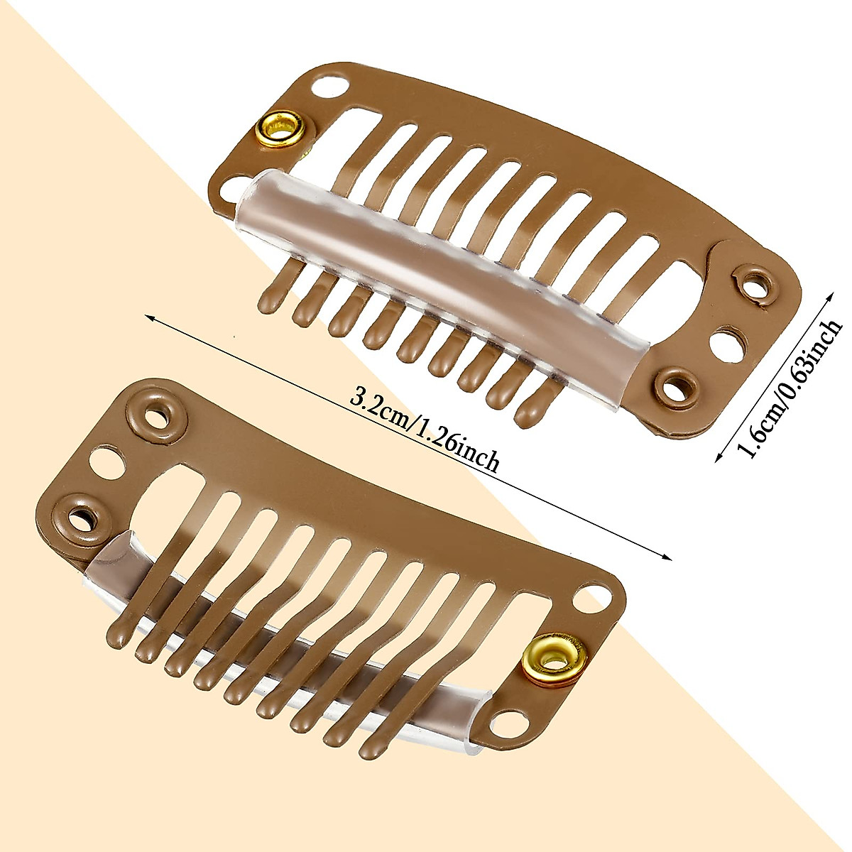 WILLBOND 30 Pieces 32 mm 9-teeth Hair Extension Clips (Light Brown) for Women Hair Extensions DIY