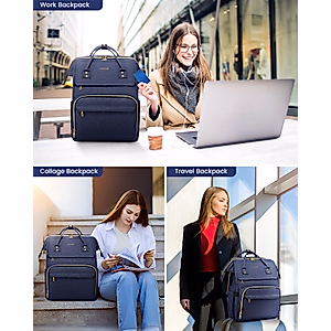 LOVEVOOK Laptop Backpack Women, 15.6 Inch Computer Backpack with Charger, Water Resistant Teacher Bag Work Backpack with Laptop Compartment for Travel Business College, Blue