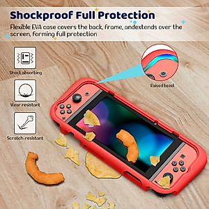 Fintie Kids Case Compatible with Nintendo Switch w/2 Game Card Slots - [Ultralight] [Shockproof] Protective Cover with Ergonomic Grip, Kids Friendly Grip Case for Switch Console (Red)