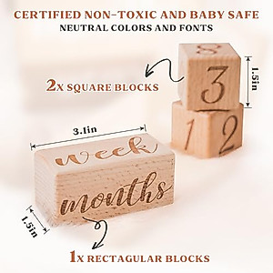 Monthly Baby Milestone Blocks Set of 3 Baby Age Blocks for Monthly Milestone Baby Age Milestone Signs Wooden Baby Photo Props Set Perfect for Baby Shower and Keepsake (Gift Set 3 PCS)
