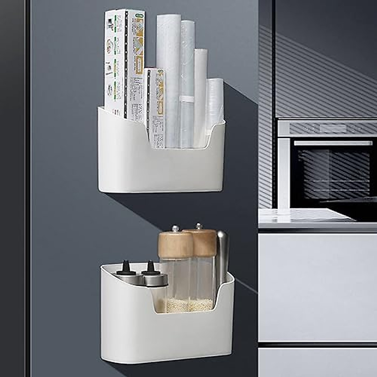 YESBAY Wall Mount Organizer Rack Wall Storage Box Floating Shelves Multi-Purpose Self-Adhesive Storage Box Sturdy Reusable Organizer for Doors Walls Refrigerators Bathroom Kitchen White