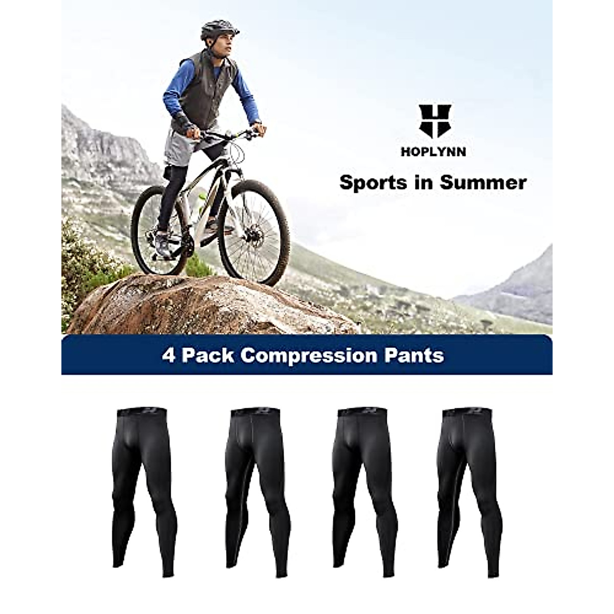 HOPLYNN 4 Pack Compression Pants Tights Leggings Men, Winter Baselayer for Running Workout Sports Yoga-4 Black-XL