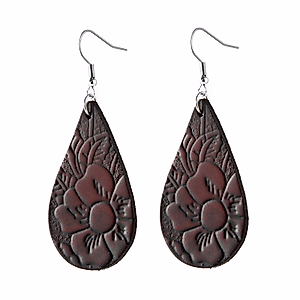 Women's leather leaf earrings fashion pendant spring, summer and autumn ladies earrings (Brown)