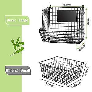 X-cosrack Metal Wire Basket Wall Mount, 3 Tier Wall Storage Basket Organizer with Hanging Hooks Chalkboards, Rustic Kitchen Fruit Produce Bin Rack Bathroom Tower Baskets (Black)