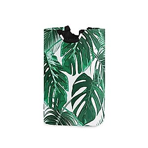 Tropical Palm Leaves Laundry Hamper Basket Bucket Foldable Dirty Clothes Bag Washing Bin Toy Storage Organizer for College Dorms, Kids Bedroom,Bathroom