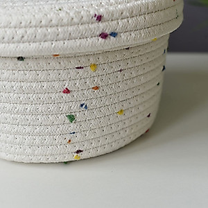 Cotton Rope Storage Basket with Lid Round Basket Small Woven Basket with Lid Decorative Woven Baskets for Organizing for Home Storage, Living Room(22x14cm)